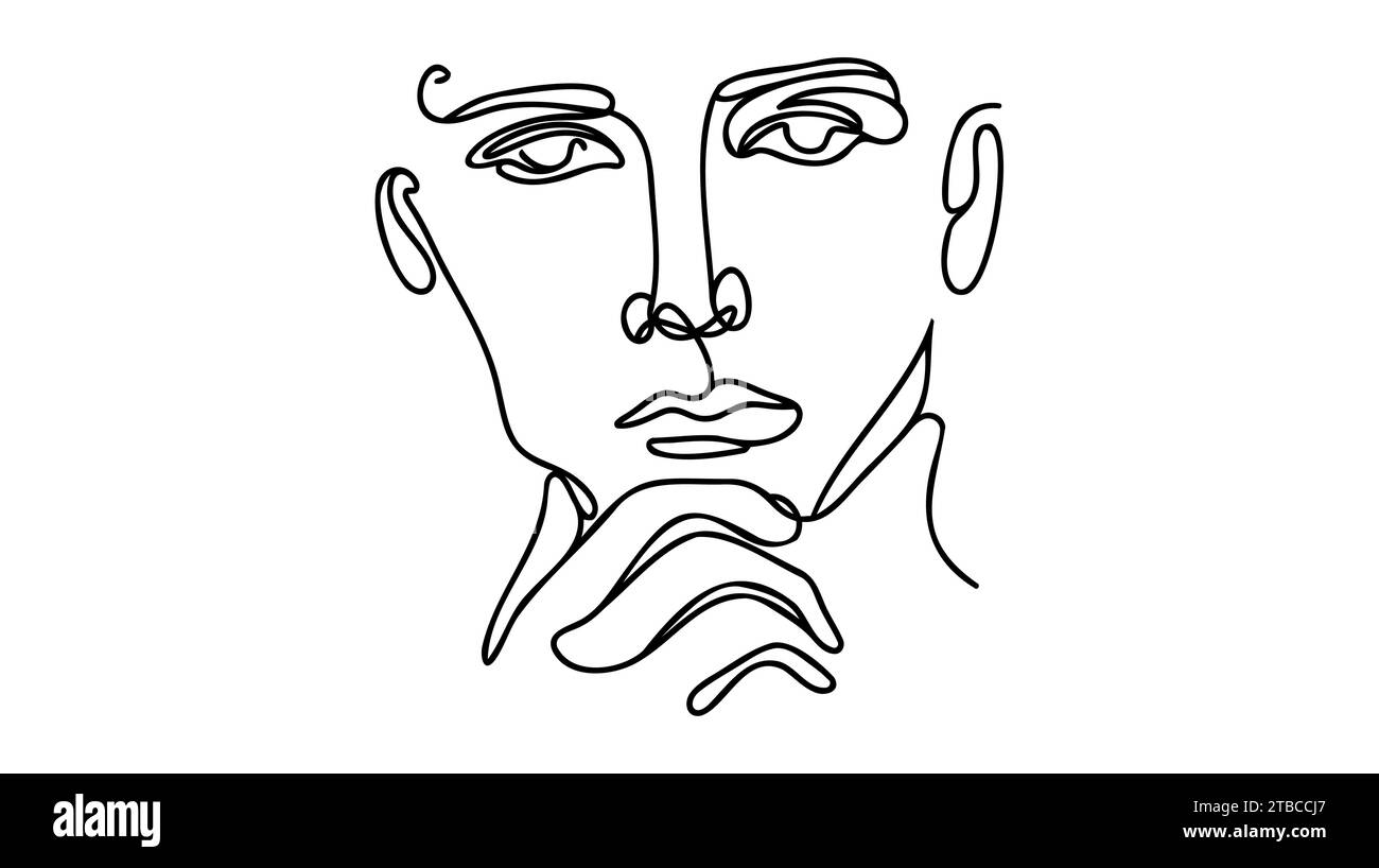 Thinking man - continuous one line drawing on white background Stock ...