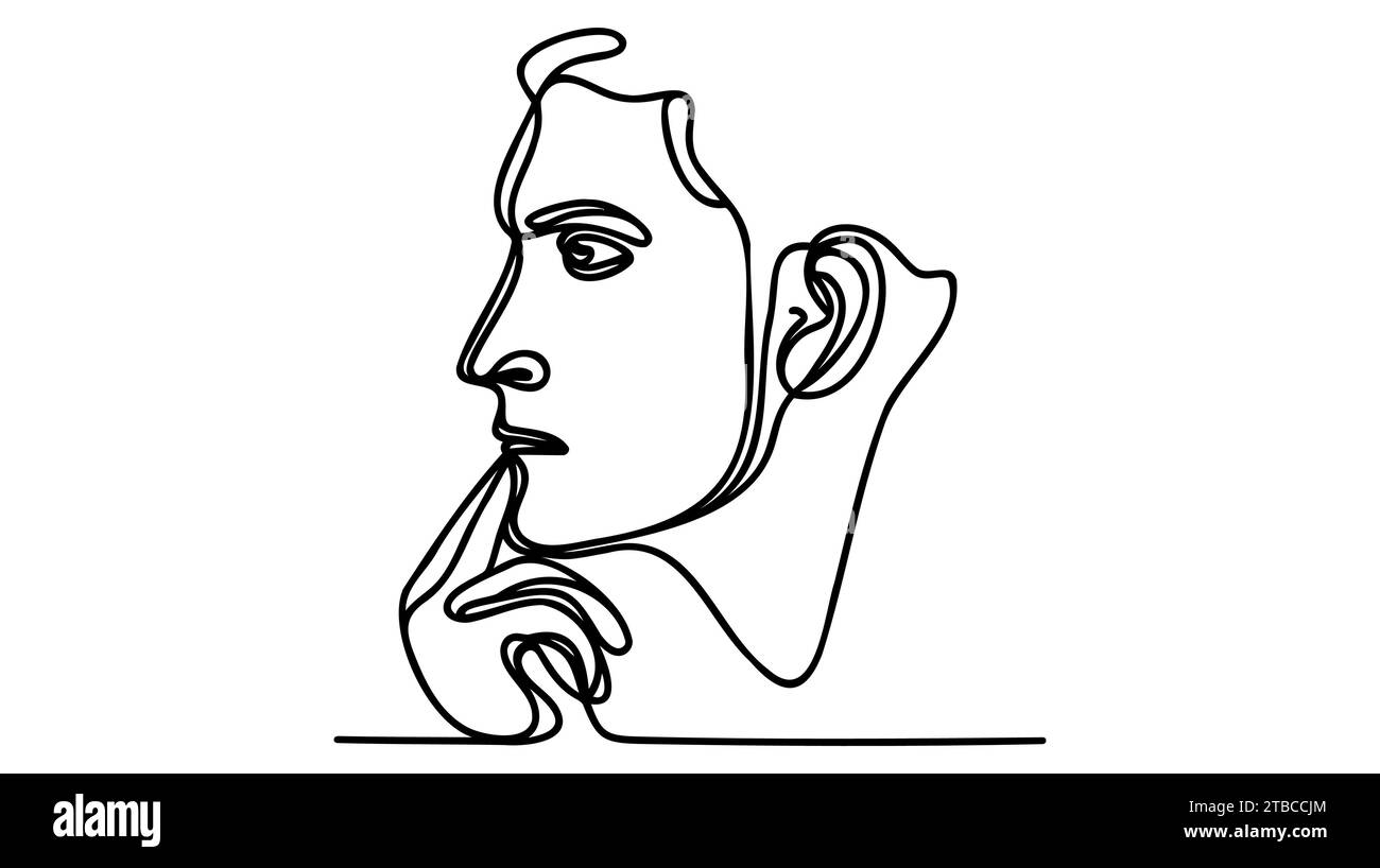 Thinking man - continuous one line drawing on white background Stock ...