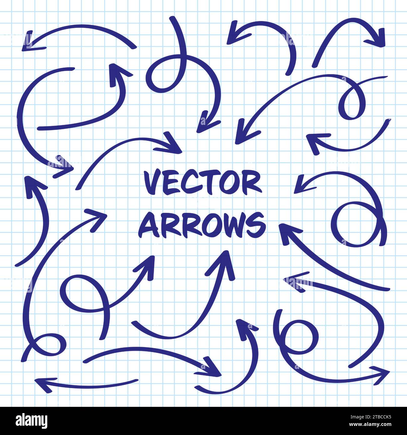 Hand drawn arrows on checkered paper sheet. School notebook for drawing ...