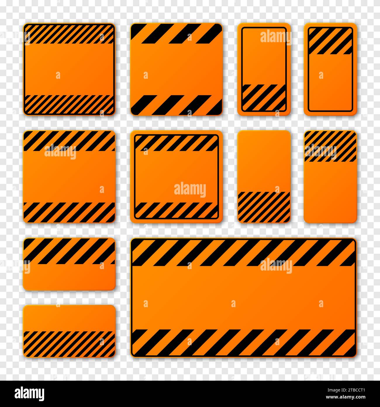Various blank orange warning signs with diagonal lines. Attention ...