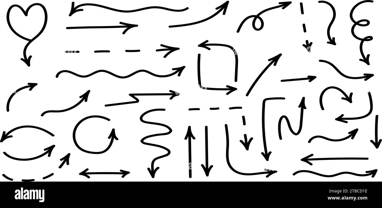 Collection hand drawn arrows. Set simple arrows isolated on white ...