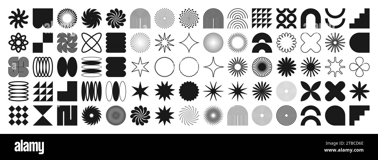 Brutalist geometric shapes, symbols. Simple primitive elements and forms. Bauhaus retro design ...