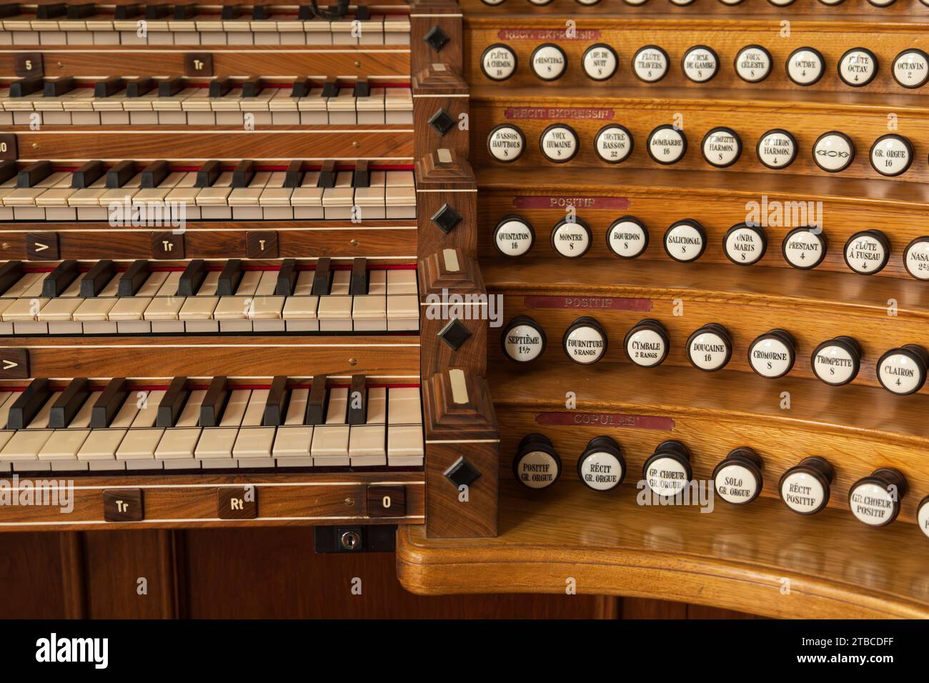 Church organ keys and console buttons at Saint Eustache Church, Paris ...