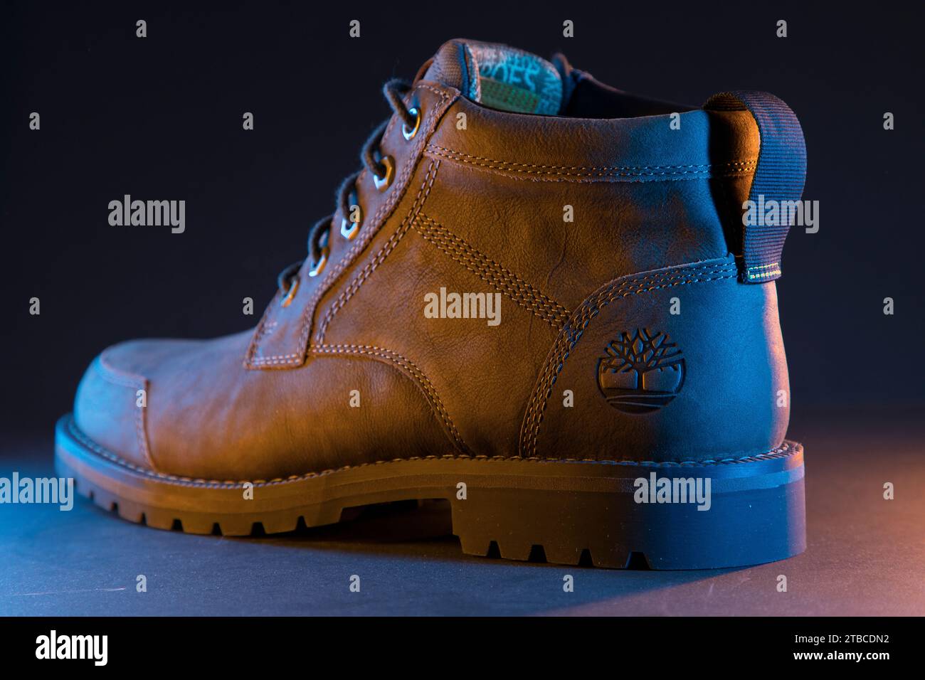 Milan, Italy - December 5, 2023 close up on Timberland man shoes ...