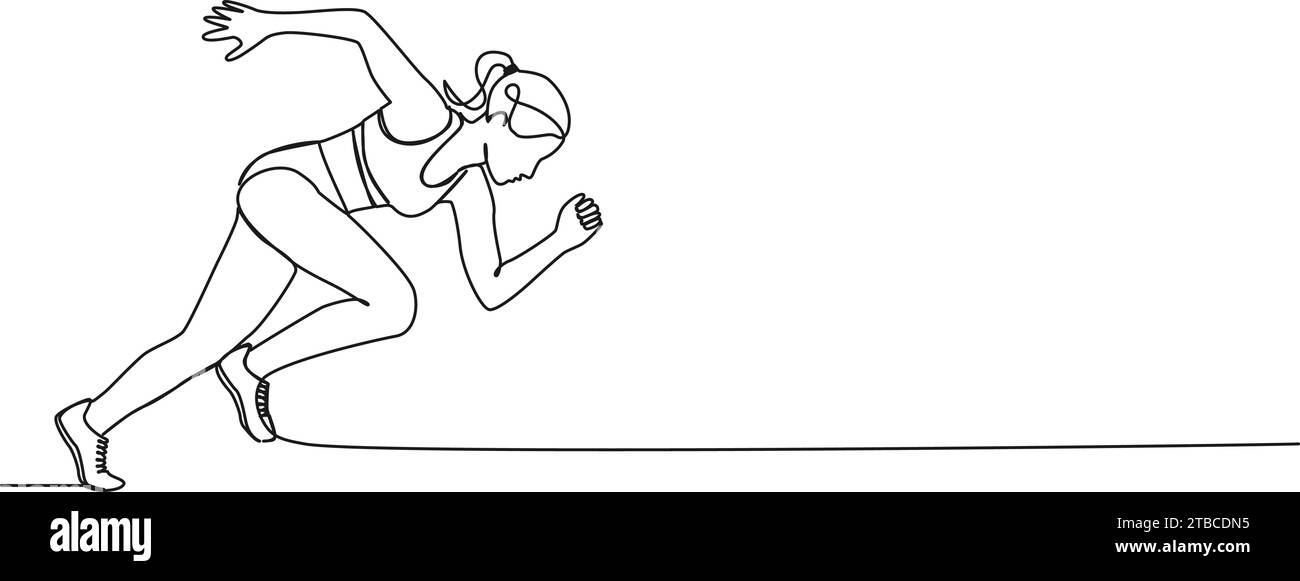 continuous single line drawing of female athlete starting to sprint ... continuous single line drawing of female athlete starting to sprint ...