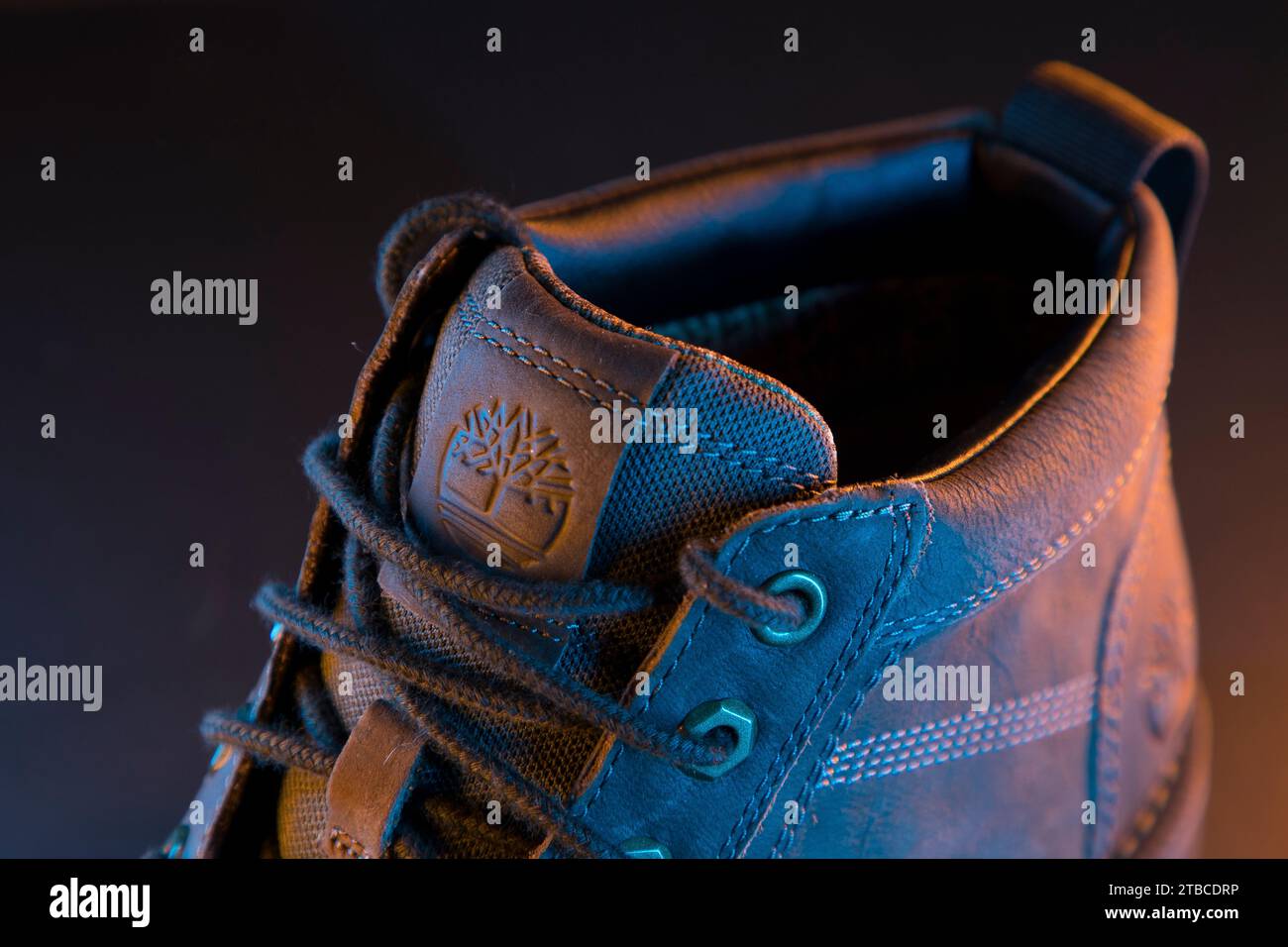 Milan, Italy - December 5, 2023 close up on Timberland man shoes ...