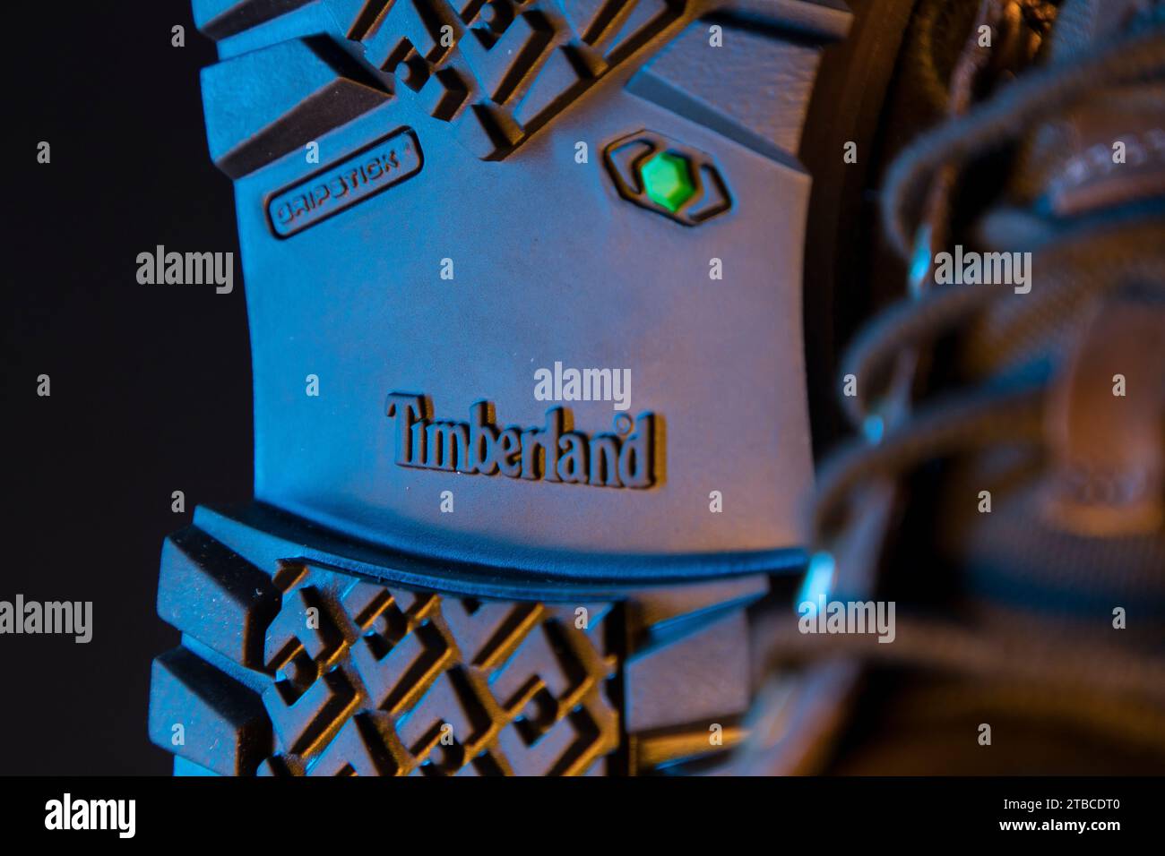 Milan, Italy - December 5, 2023 close up on Timberland man shoes ...