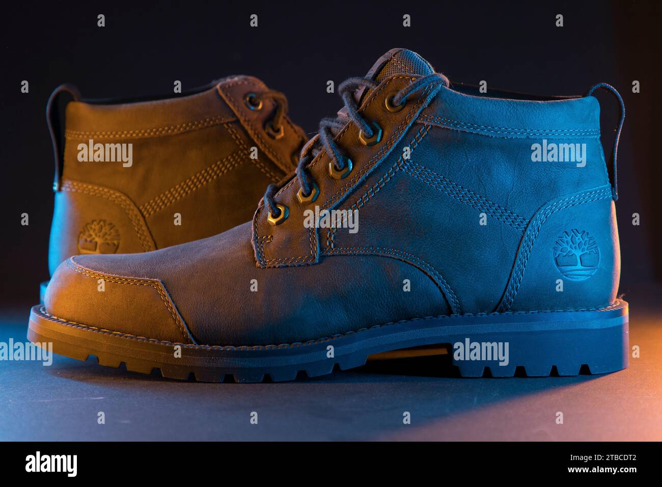 Milan, Italy - December 5, 2023 close up on Timberland man shoes ...