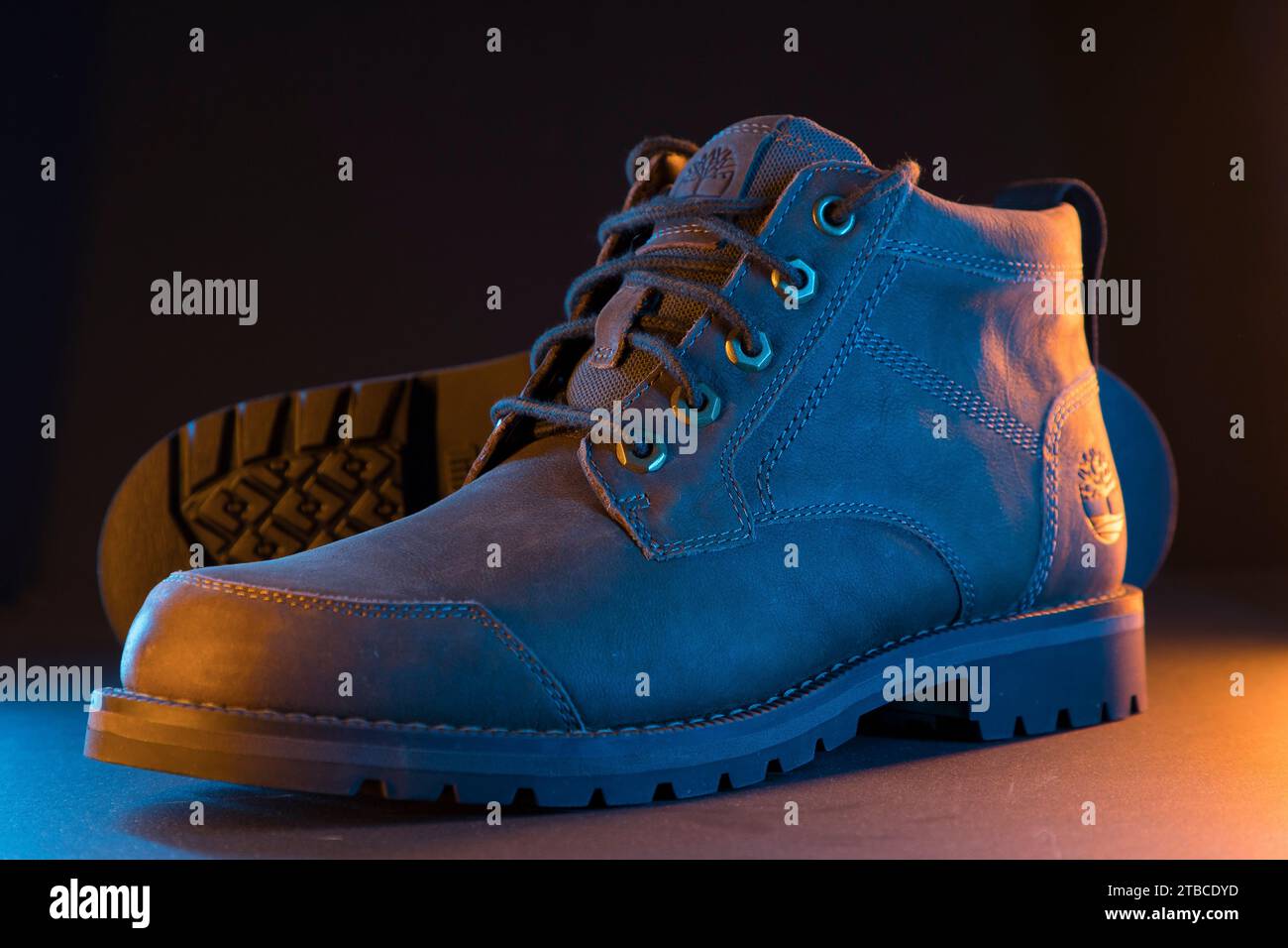Milan, Italy - December 5, 2023 close up on Timberland man shoes ...
