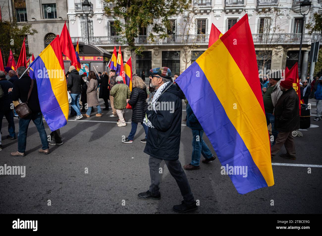 Madrid, Spain. 06th Dec, 2023. People carrying Republican flags during ...