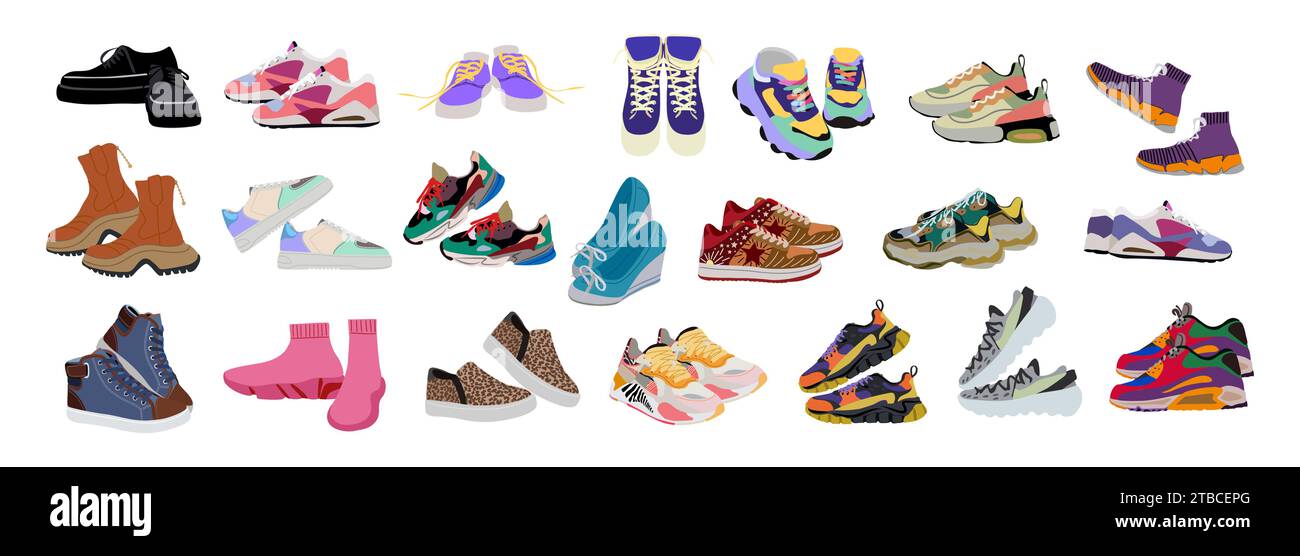 Fashion sneakers set, Modern sports shoes vector Stock Vector Image ...