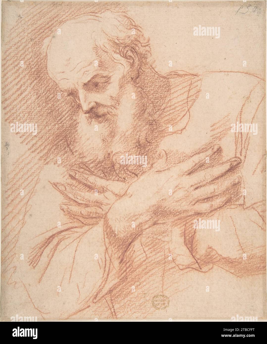 Old Bearded Man in Three-Quarter View with Hands Crossed Over His Chest ...