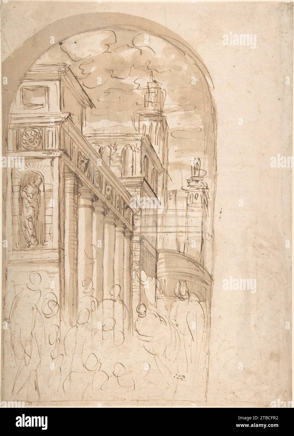Figures Gathered Before a Group of Buildings, One with a Colonnade ...