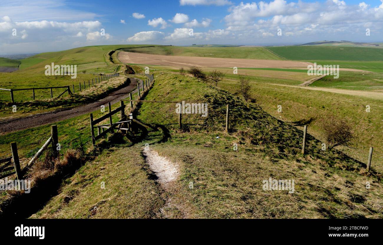 The Wansdyke ancient earthwork on the Wiltshire Downs, looking towards ...