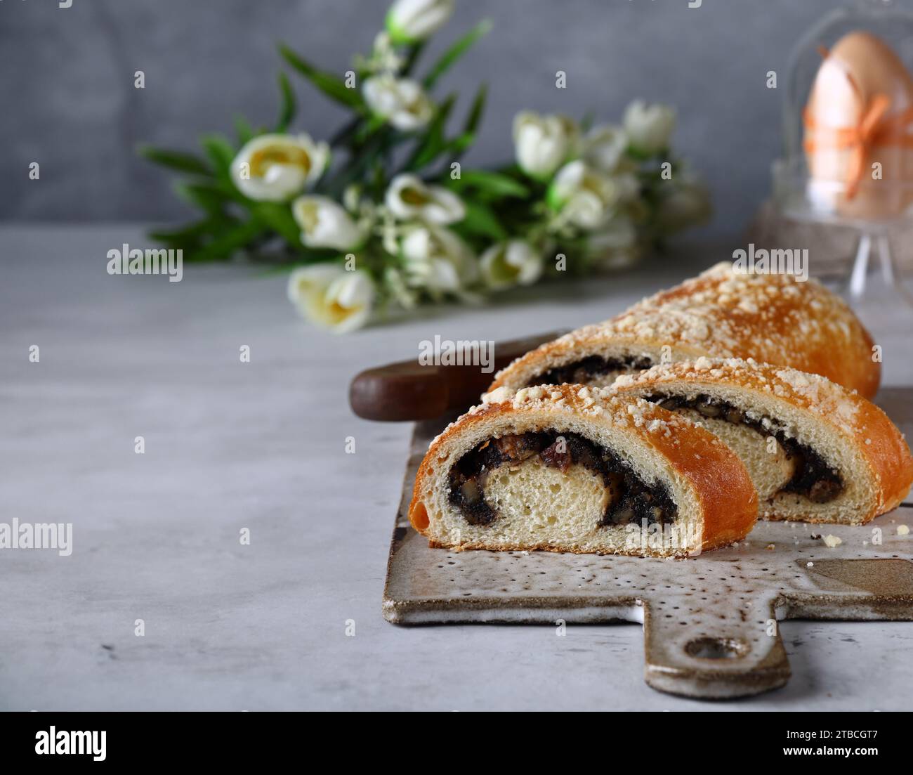 sponge roll with nuts homemade dessert Stock Photo - Alamy