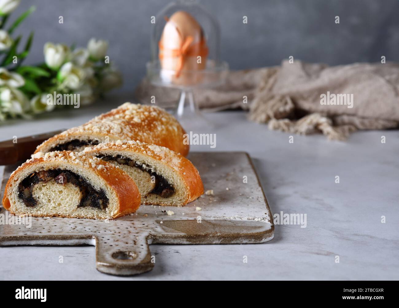 sponge roll with nuts homemade dessert Stock Photo - Alamy