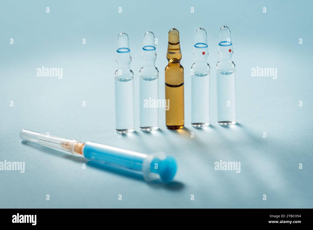 Syringe and needle with glass medical ampoule vials for injection ...