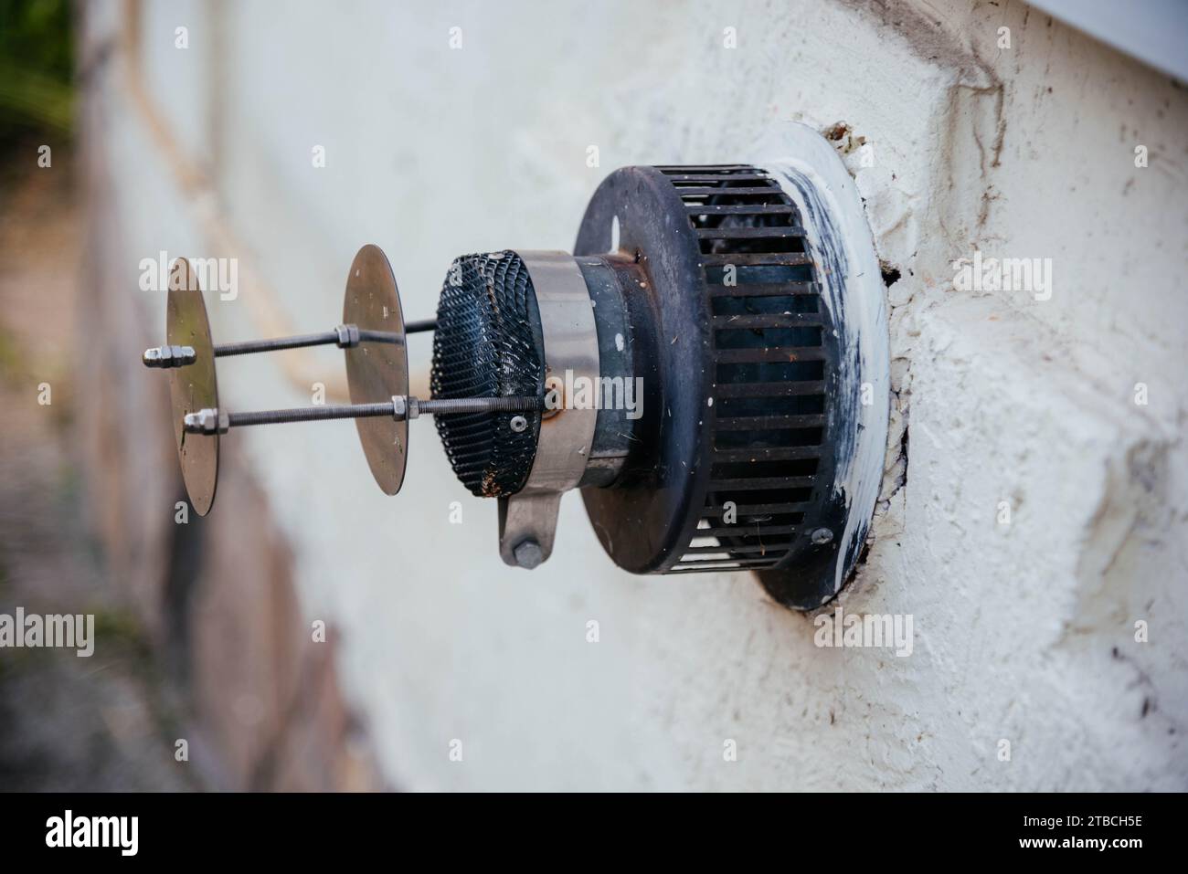 The exhaust pipe of a gas boiler of an autonomous heating system sticks ...