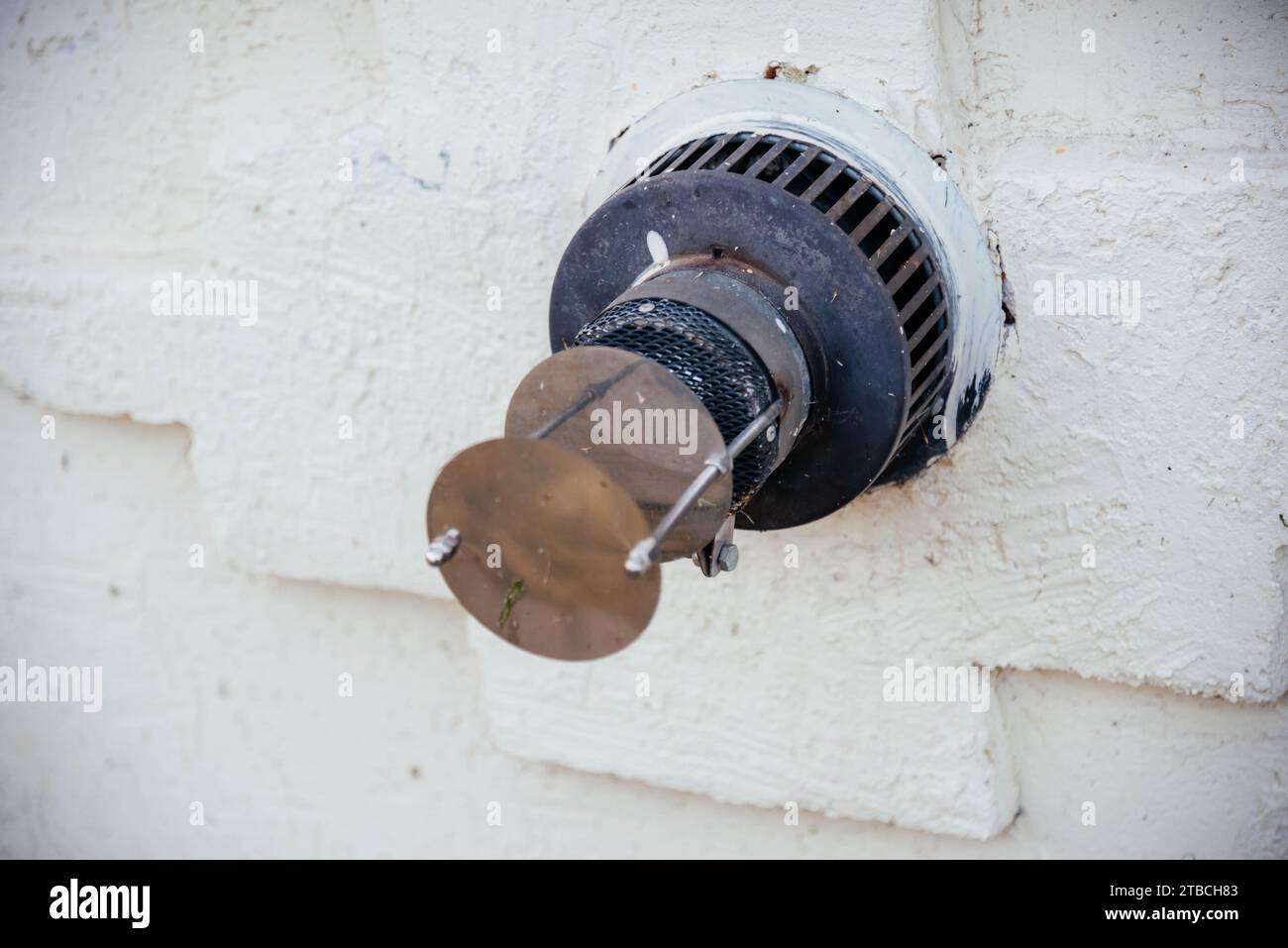 The exhaust pipe of a gas boiler of an autonomous heating system sticks ...