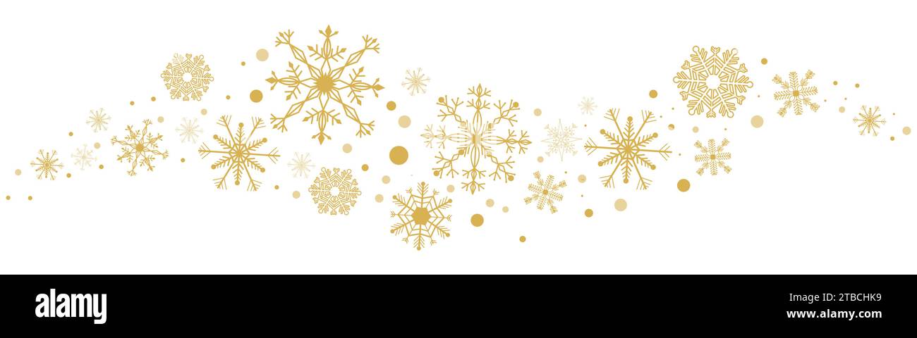 Wave golden snowflake swirl winter snow border ice decoration isolated ...