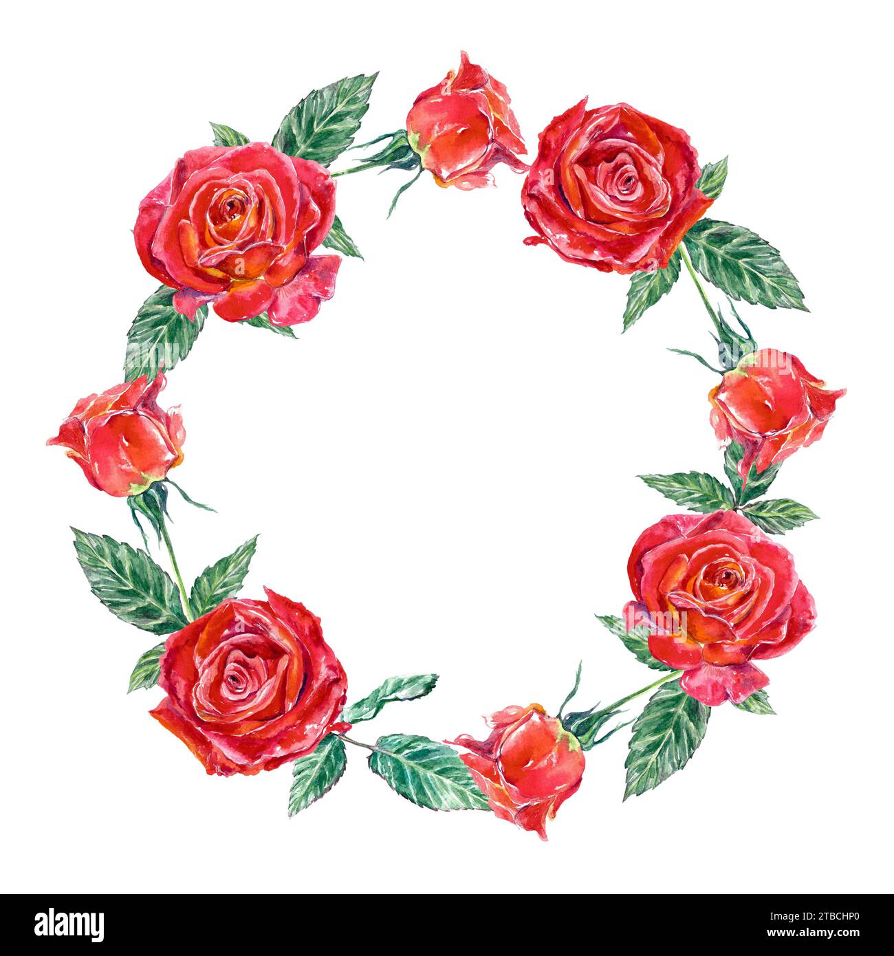 Round frame of red roses. Watercolor illustration isolated on white ...