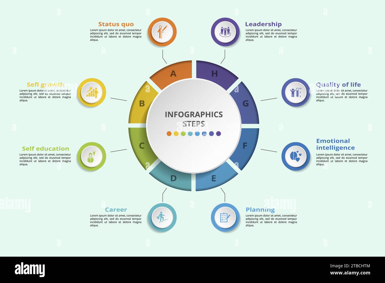Infographics with Personal Growth theme icons, 10 steps. Such as status ...