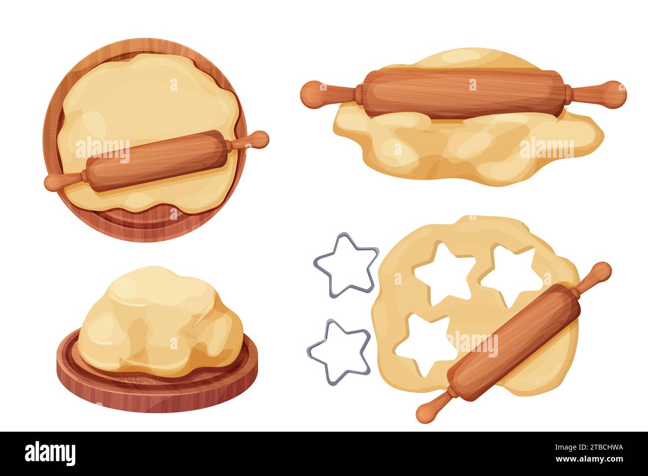 Set Wooden rolling pin with dough and flour handle culinary equipment ...