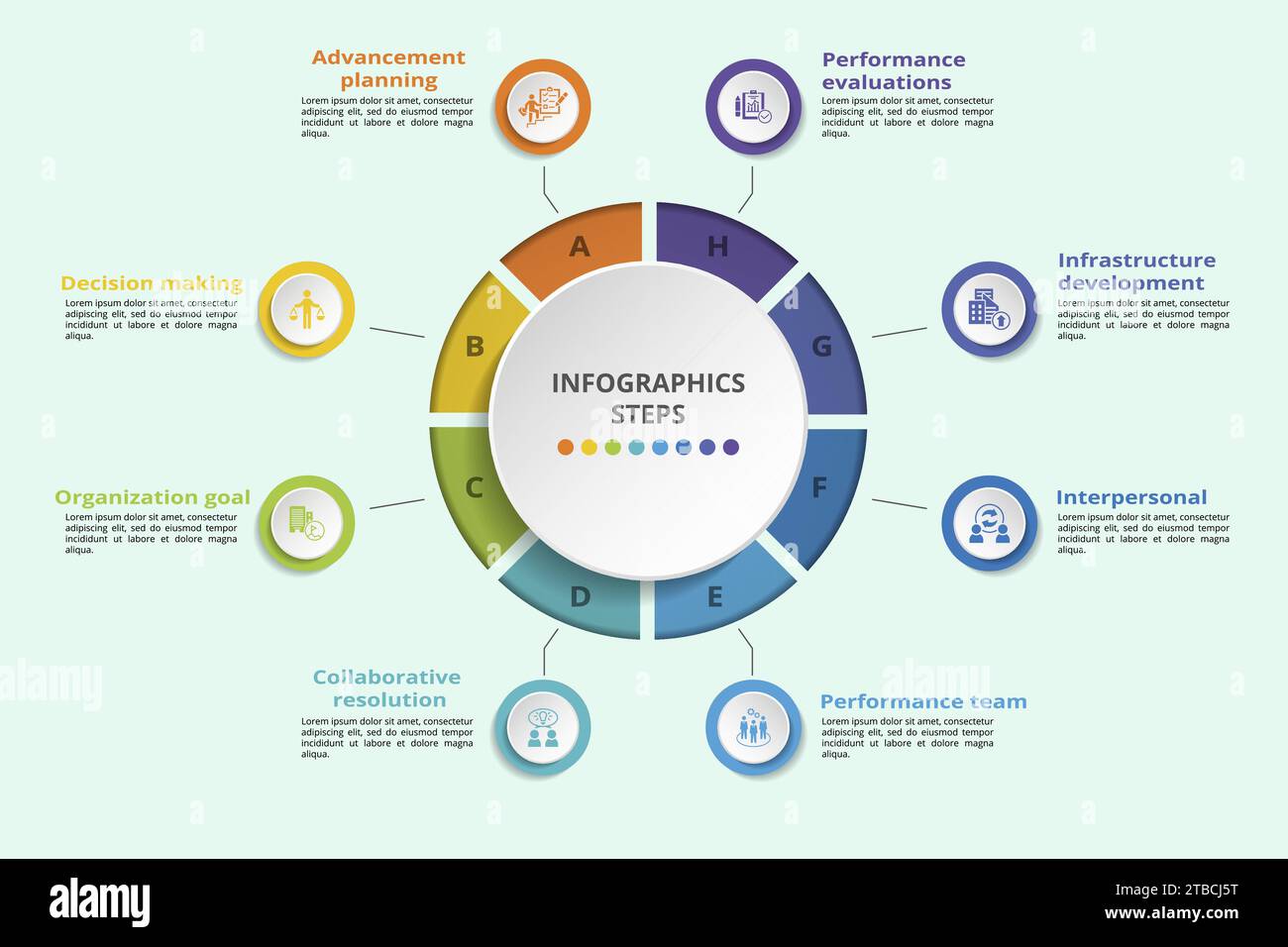 Infographics with Corporative Development theme icons, 10 steps. Such ...