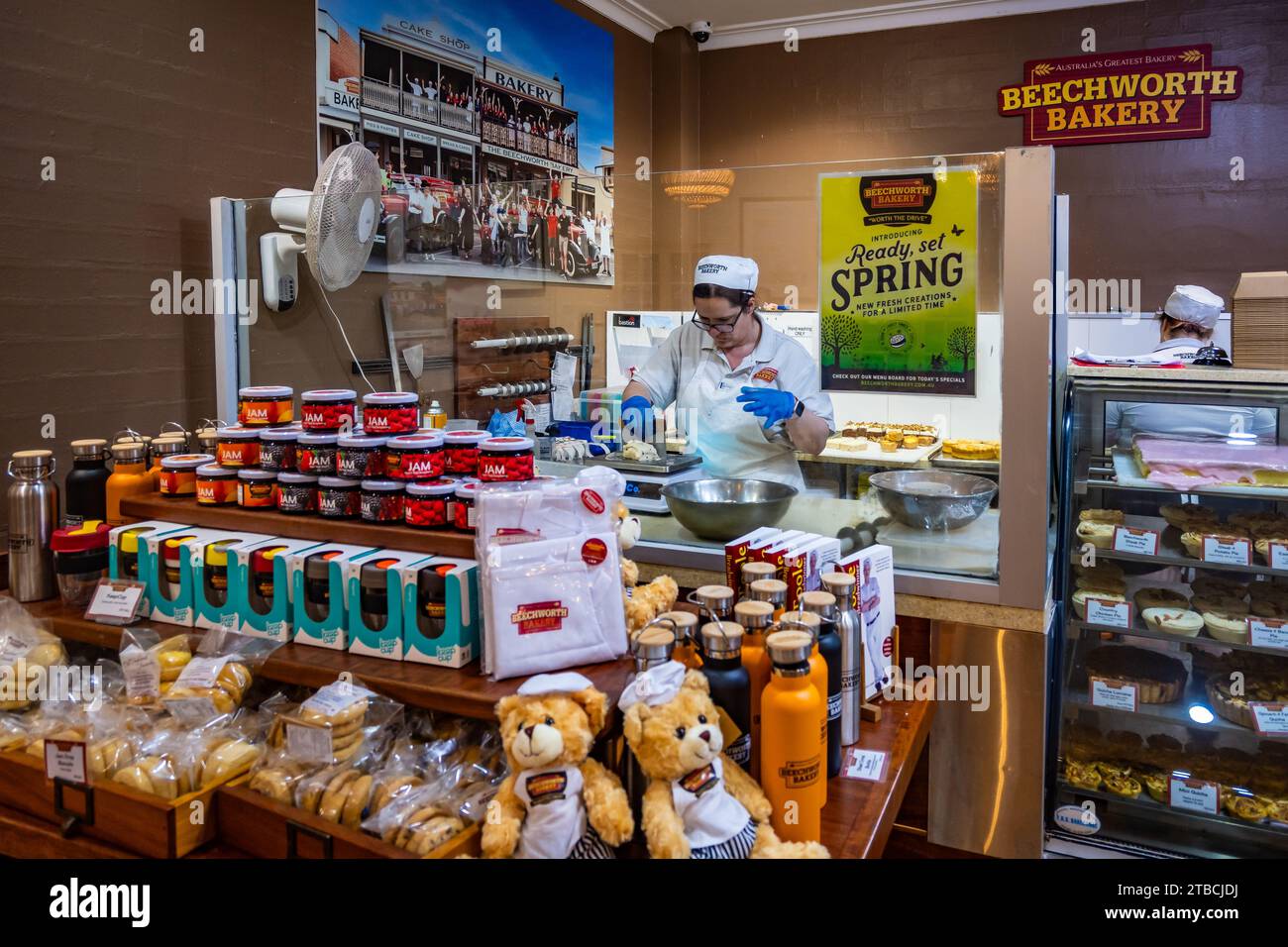 A woman working behind counter at a bakery. Victoria, Australia Stock ...