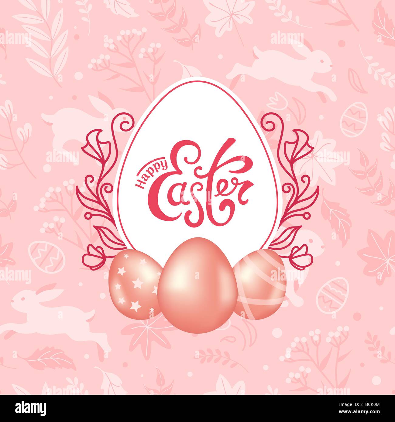 Happy Easter. Square pink banner, shiny chocolate eggs in realistic ...