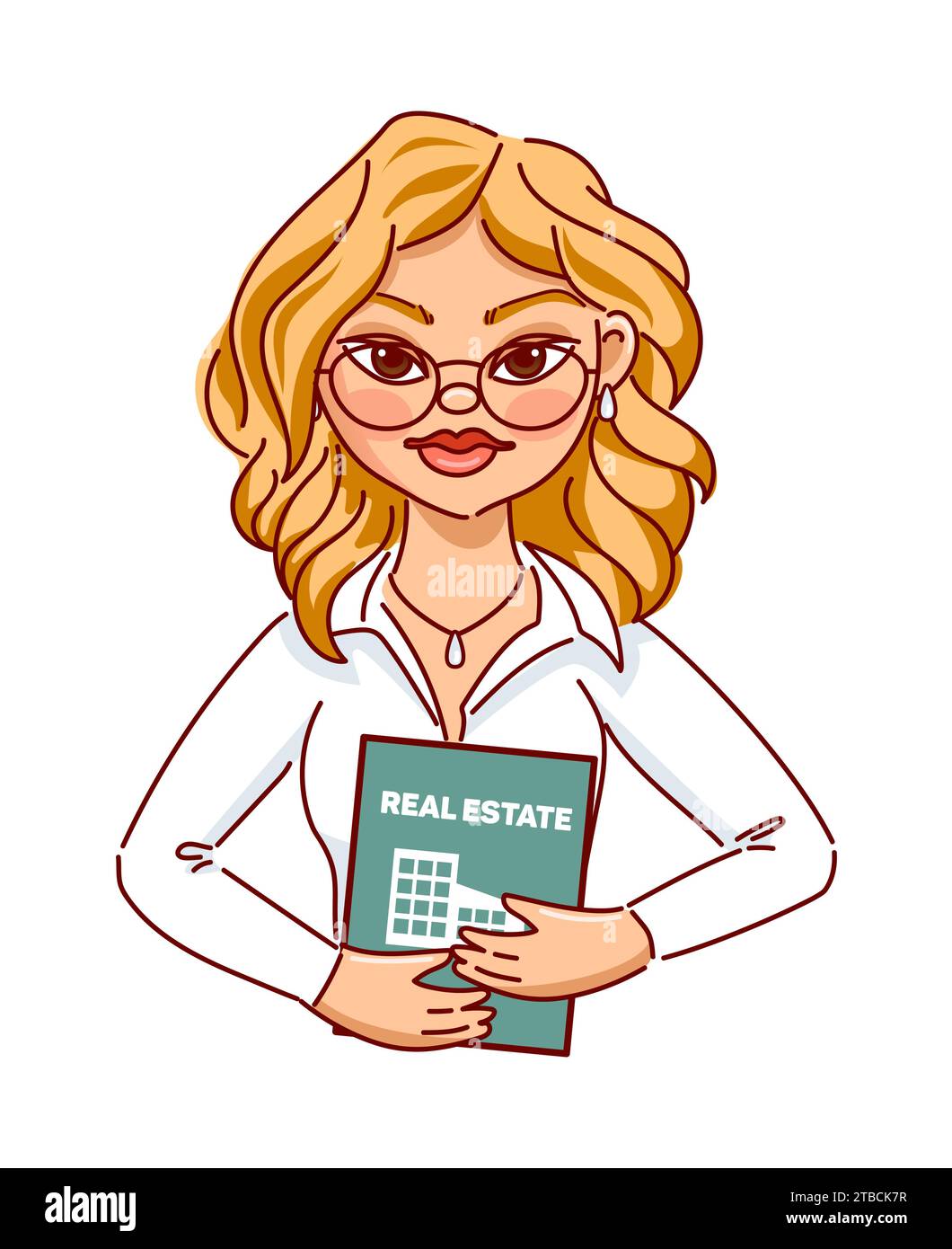 Realtor girl. A successful blonde businesswoman in glasses holds a real ...