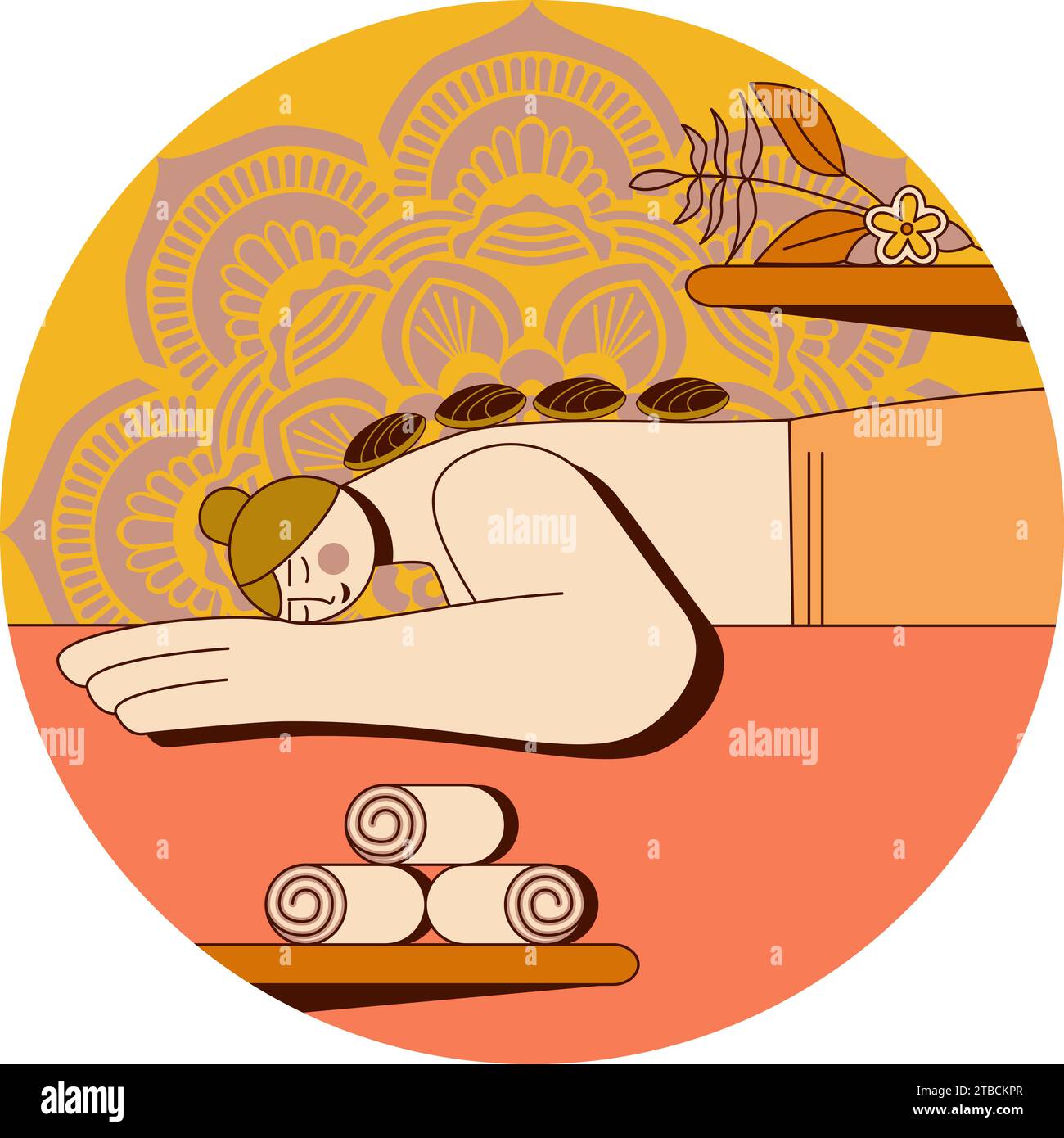 Back massage with hot stones. Treatment and therapy with stones in spa ...