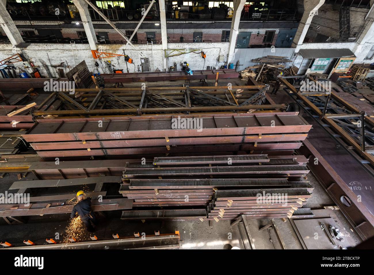 Various metal structures cut in the workshop. The factory produces ...
