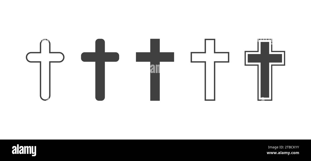 Flat Vector Black Christian Cross Icons Set Isolated on a White ...