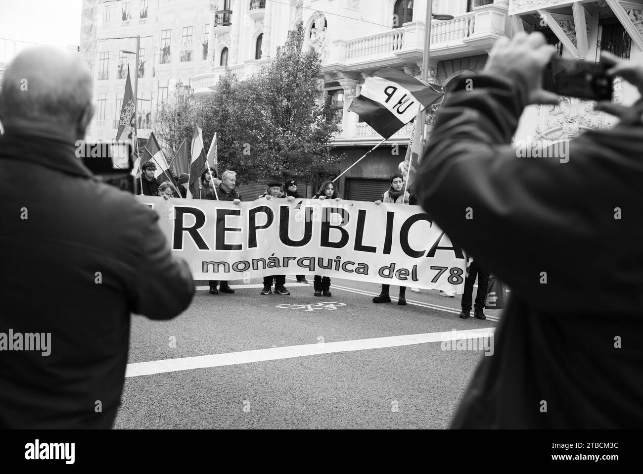 Several people with flags of the republic during a protest against the ...