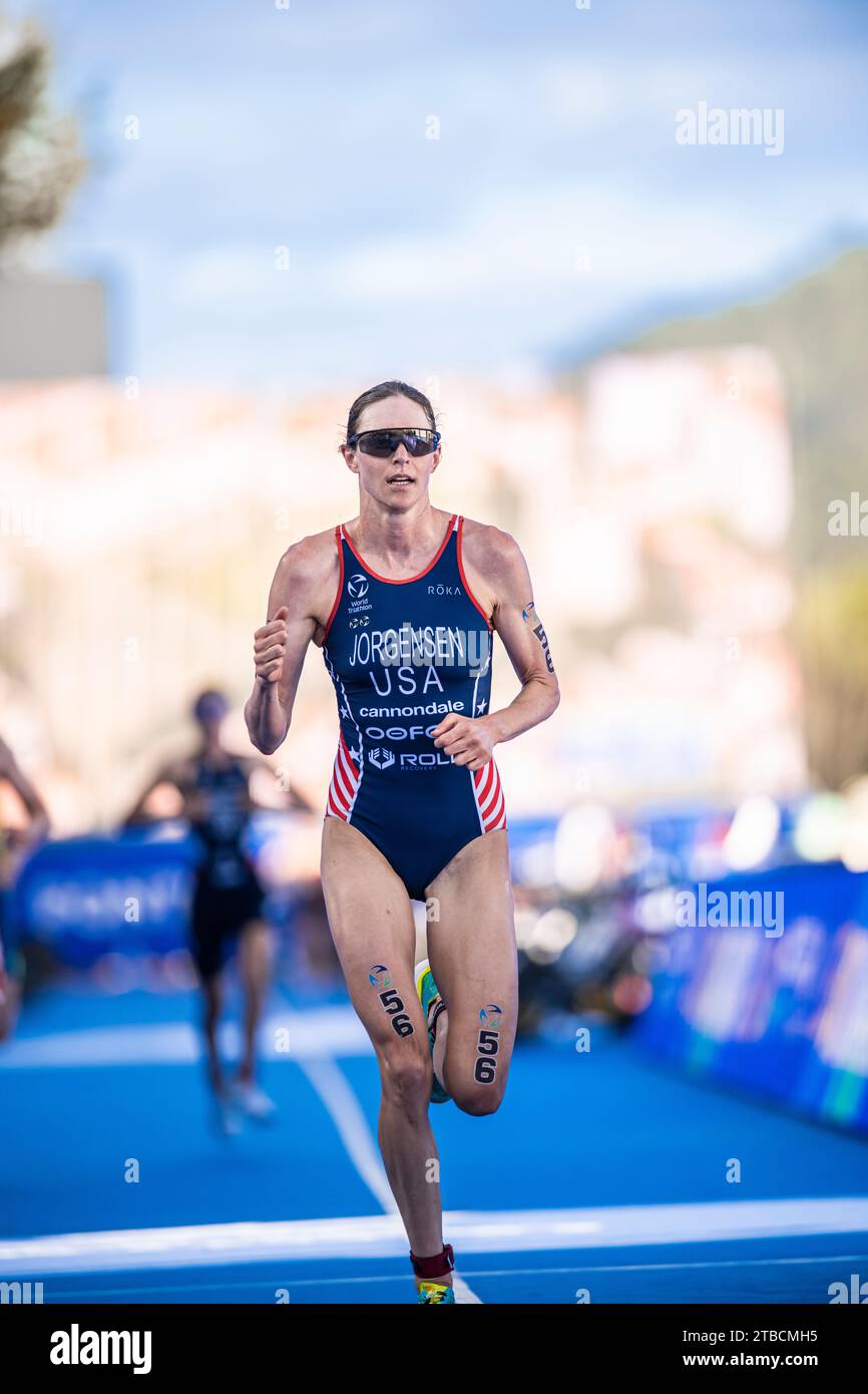 Gwen Jorgensen participating at the finish line in Pontevedra in the ...