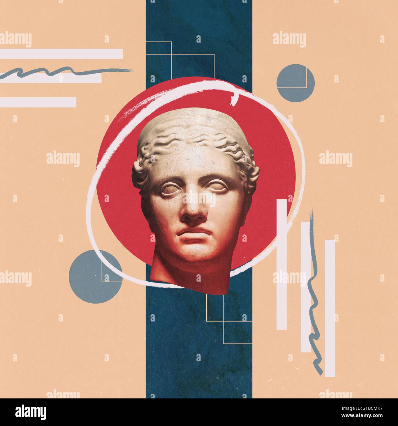 Poster. Contemporary art collage. Bust of antique Greek statue against ...