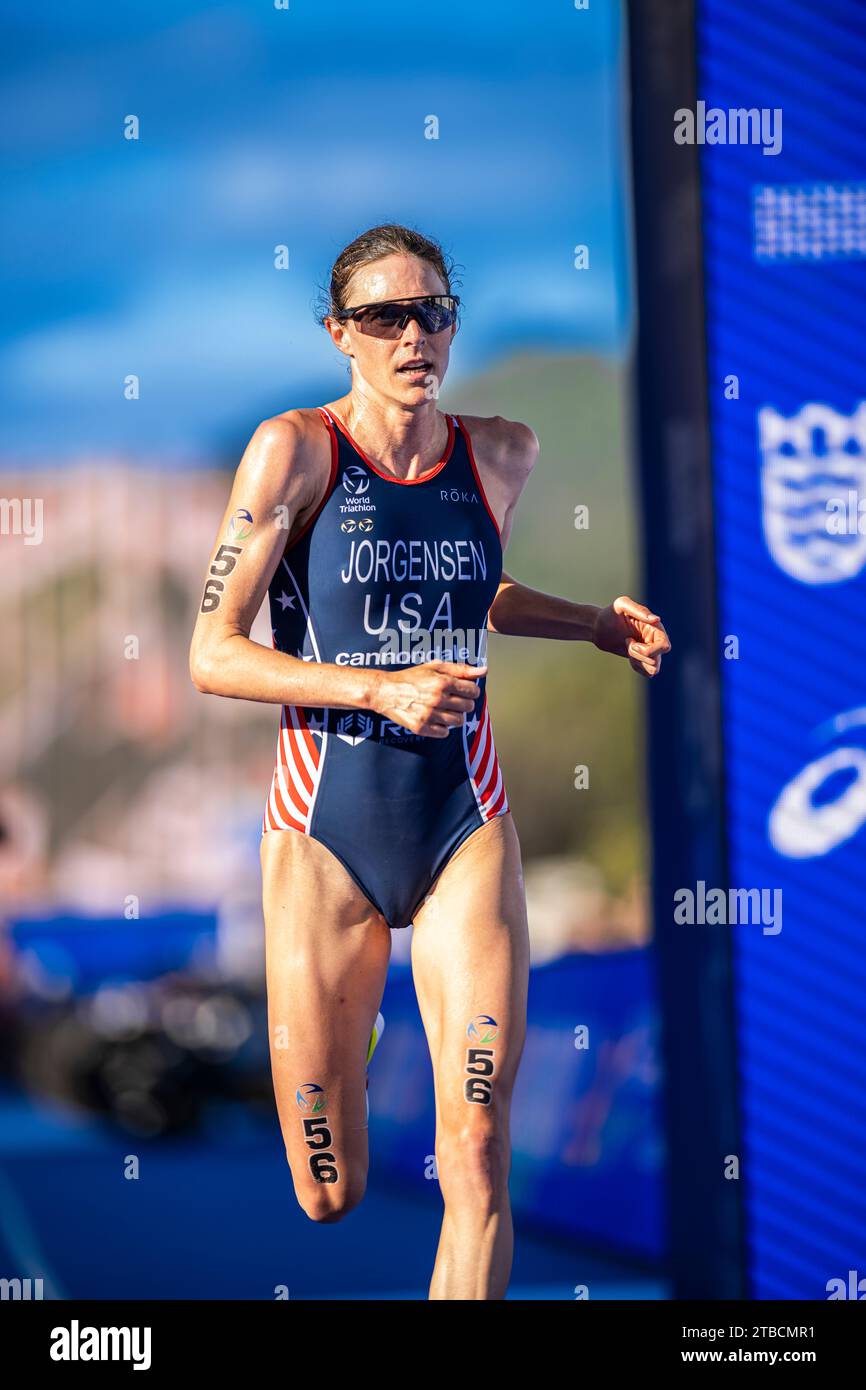 Gwen Jorgensen participating at the finish line in Pontevedra in the ...