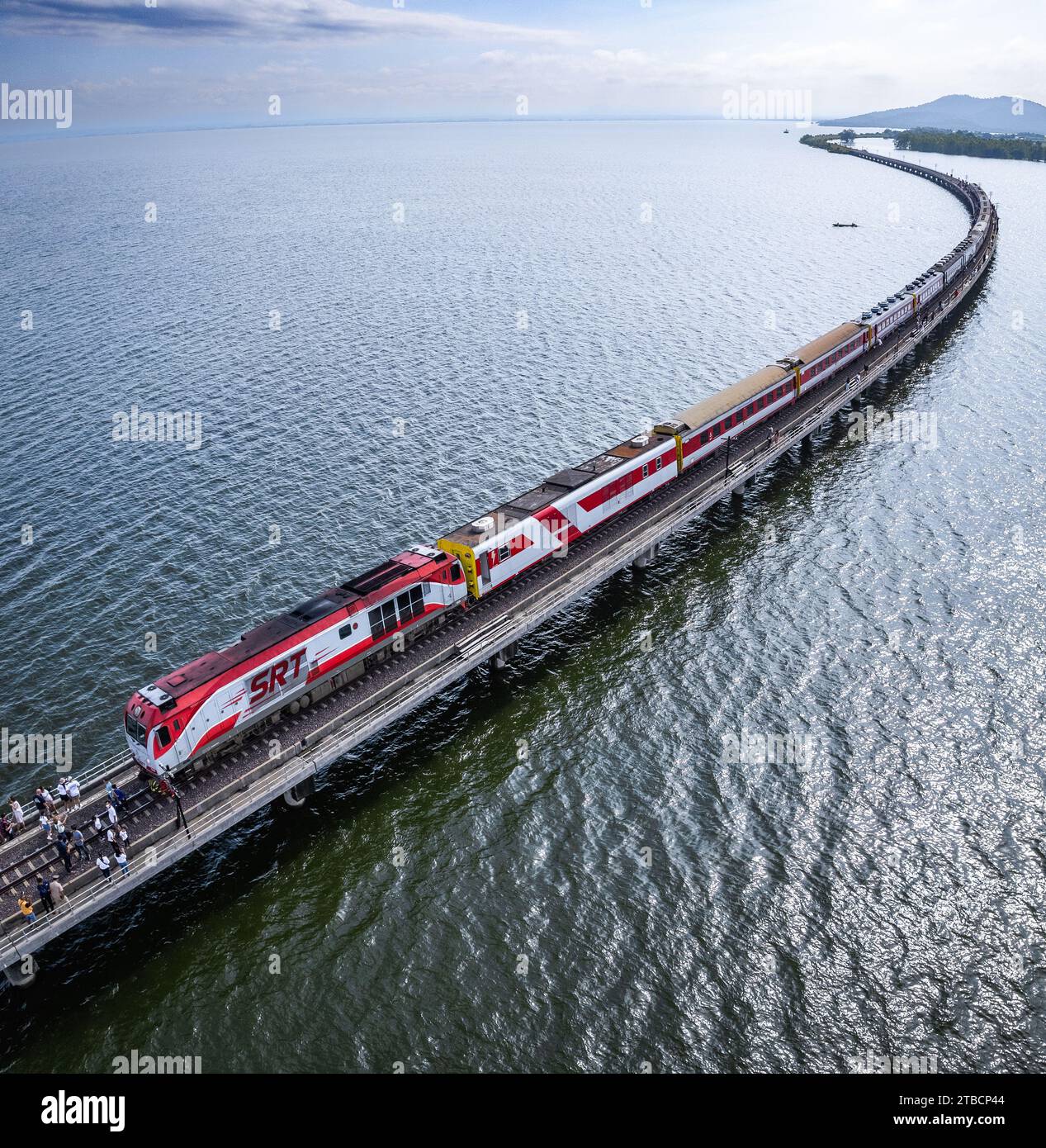 Aerial view of the floating train in Pasak Chonlasit Dam, Lopburi ...