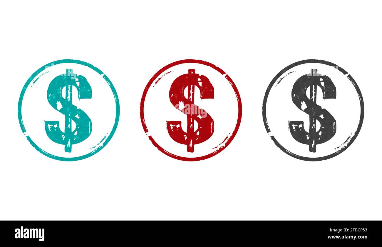 Dollar symbol stamp icons in few color versions. USD american money USA ...