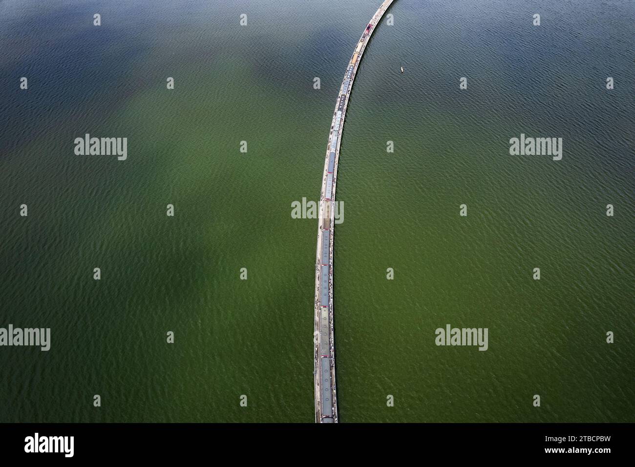 Aerial view of the floating train in Pasak Chonlasit Dam, Lopburi ...