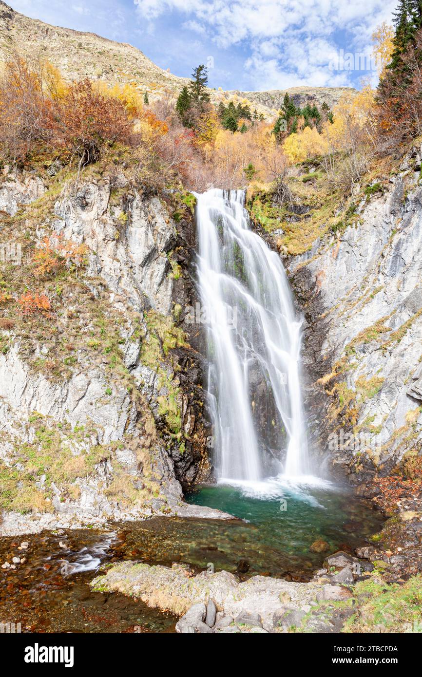 Salt del Pish waterfall, Varrados valley, Aran valley, Lleida, Spain ...