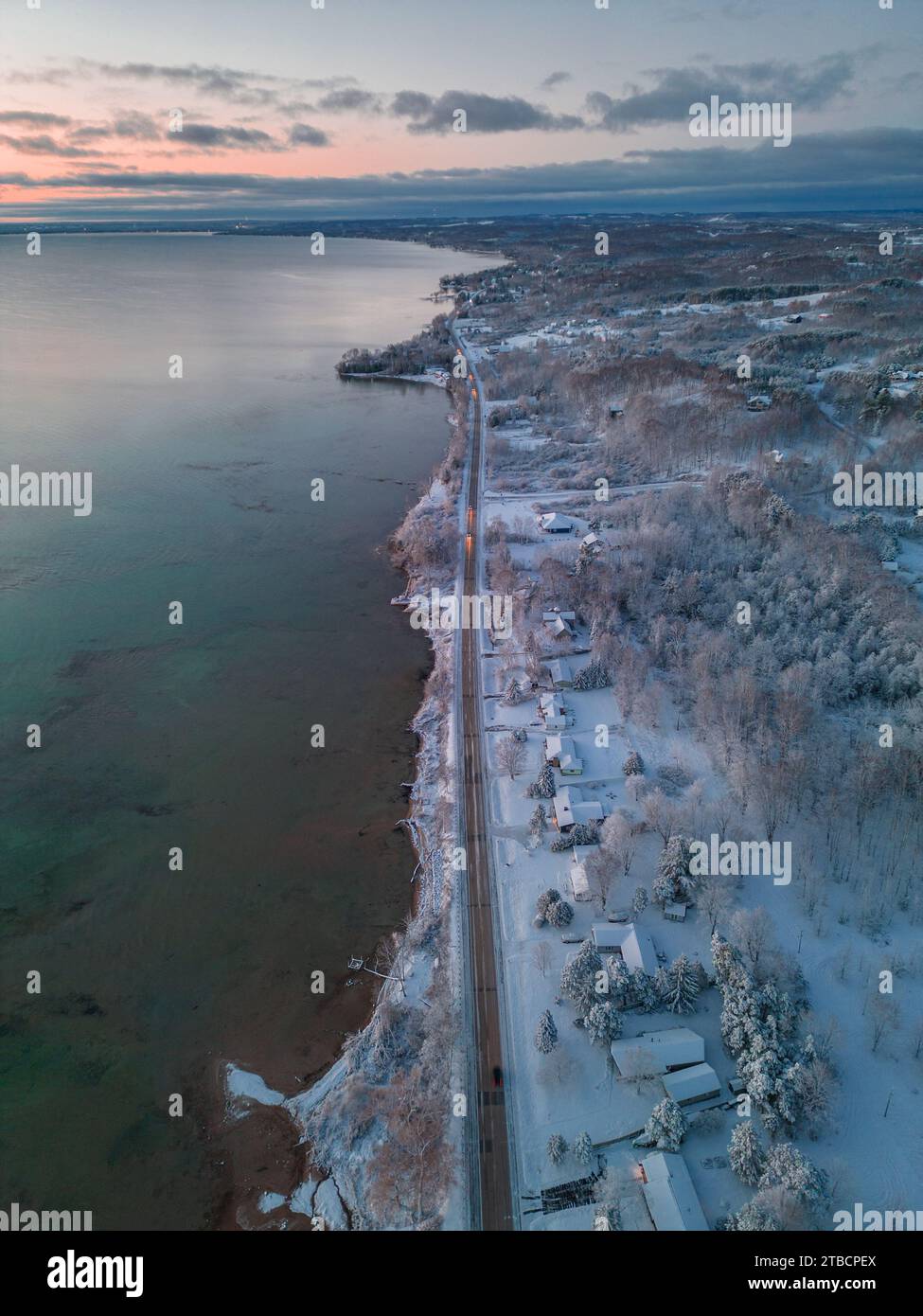 Aerial Photo of Winter in Northern Michigan's Suttons Bay Stock Photo ...