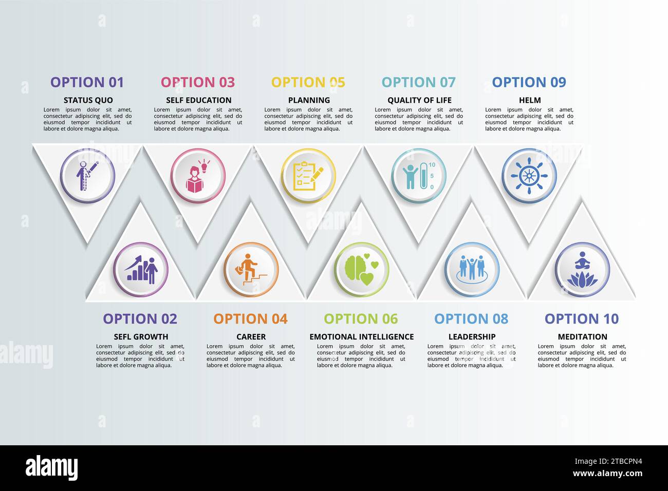 Infographics with Personal Growth theme icons, 10 steps. Such as status ...
