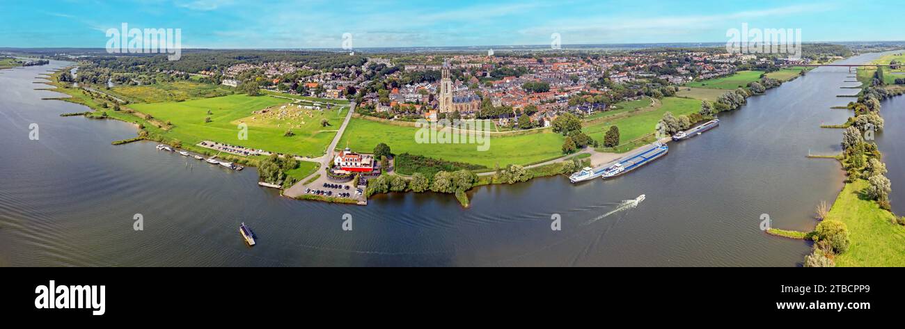 Aerial panorama from the historical city Rhenen at the Nederrijn in the ...