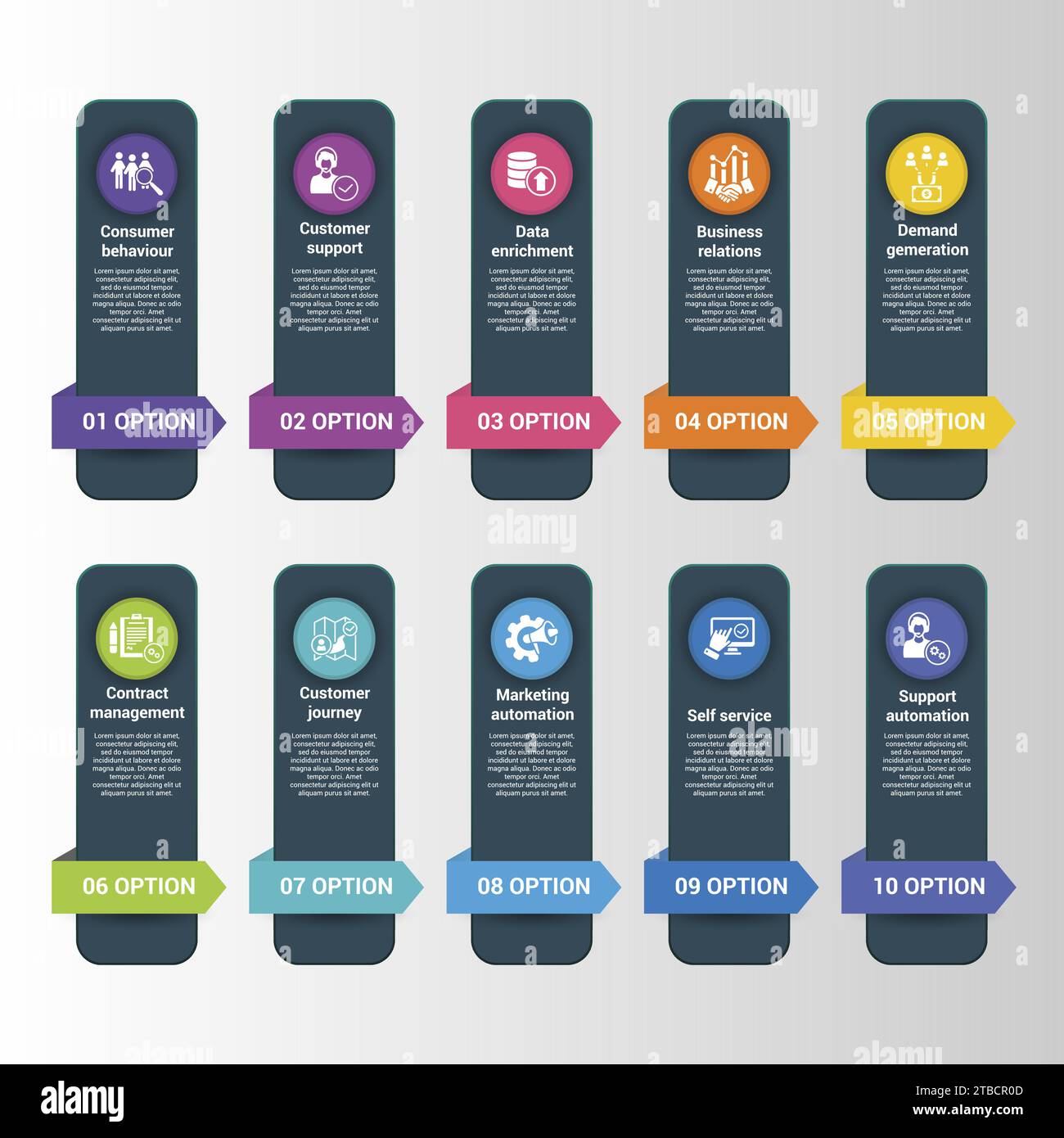 Infographics With Customer Relationship Theme Icons 10 Steps Such As Consumer Behaviour