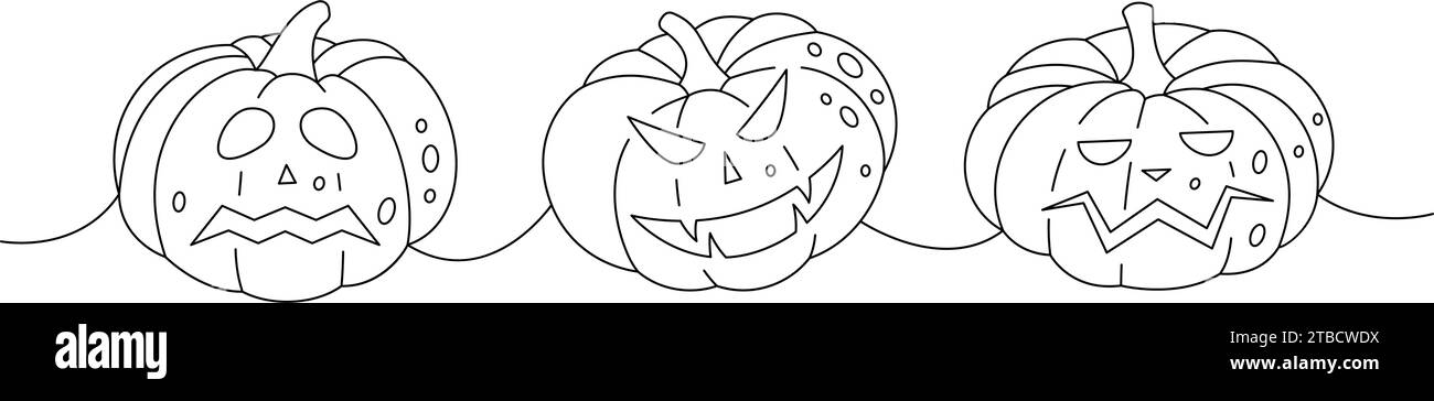 Set of pumpkins scary faces. Halloween pumpkins scary faces one line ...