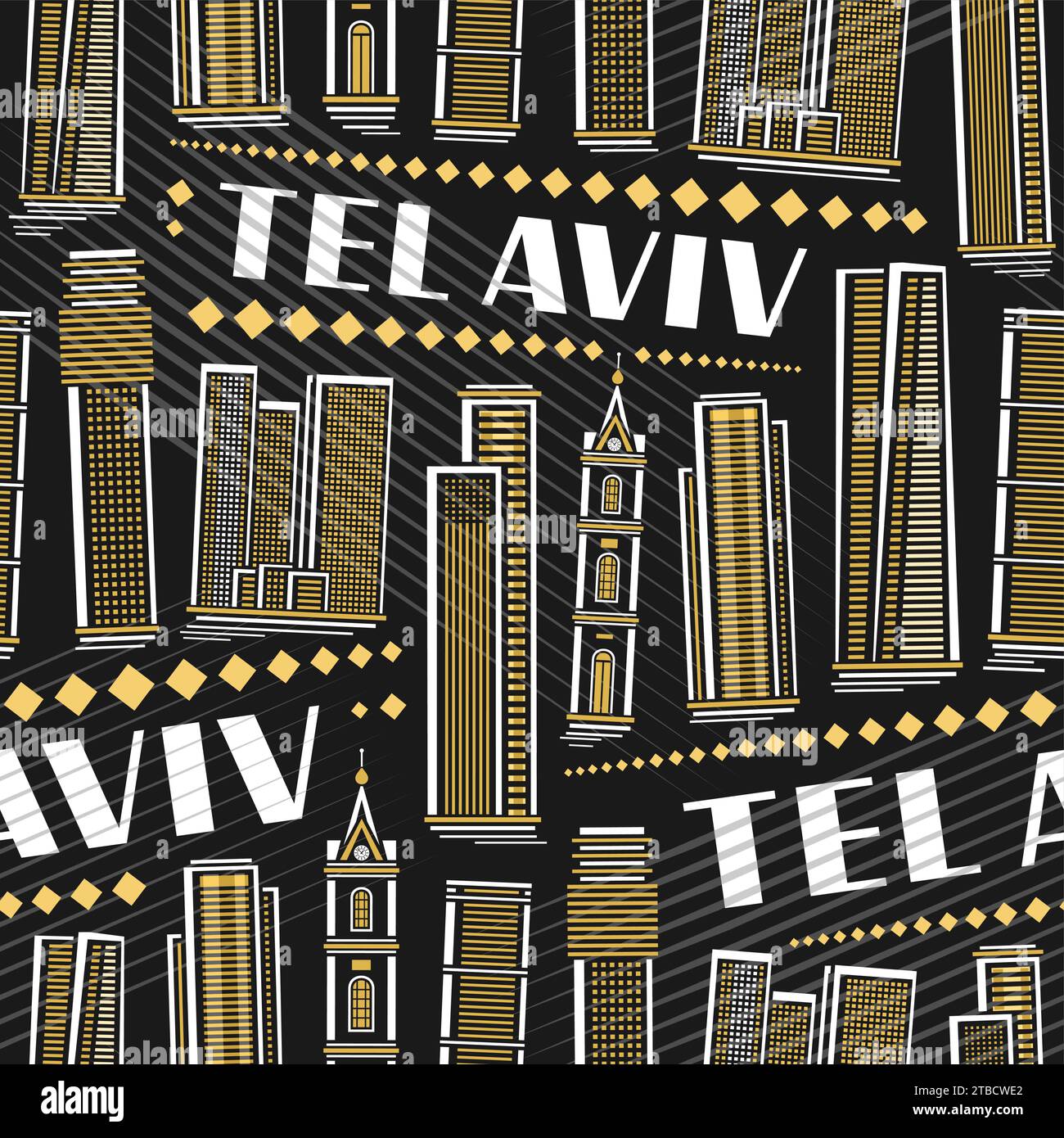 Vector Tel Aviv Seamless Pattern, square repeating background with ...