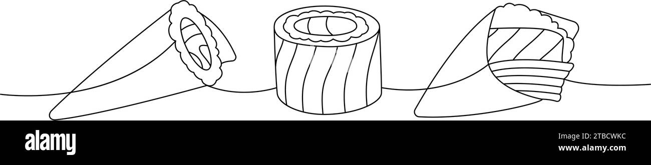 Sushi rolls set. Japanese cuisine, traditional food one line drawing ...