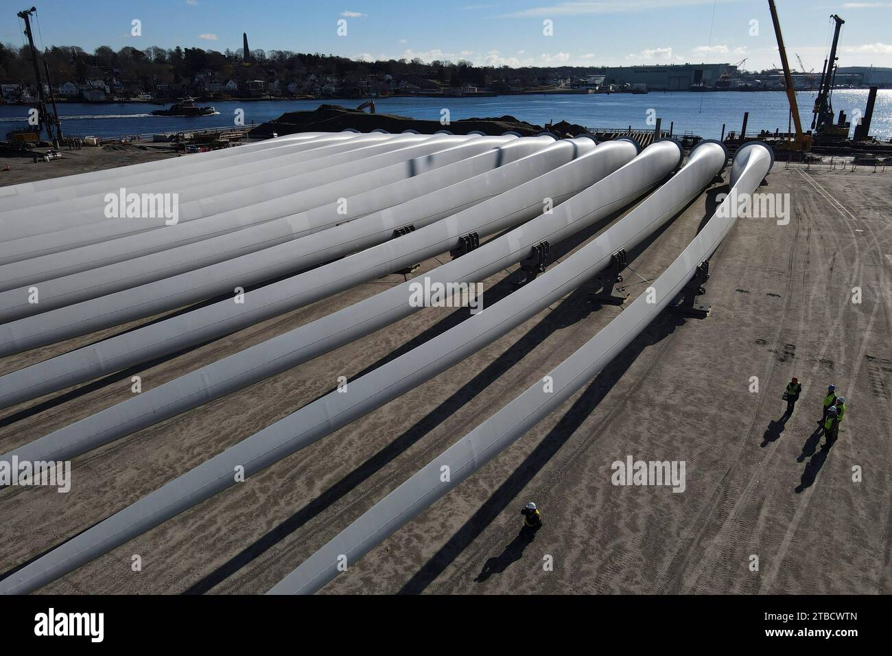 Wind turbine blades for South Fork Wind, an offshore wind farm, are ...